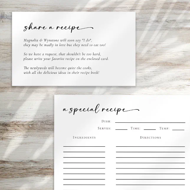 Bridal Shower Recipe Request Enclosure Card | Zazzle