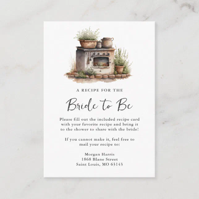 Bridal Shower Recipe Request Enclosure Card | Zazzle