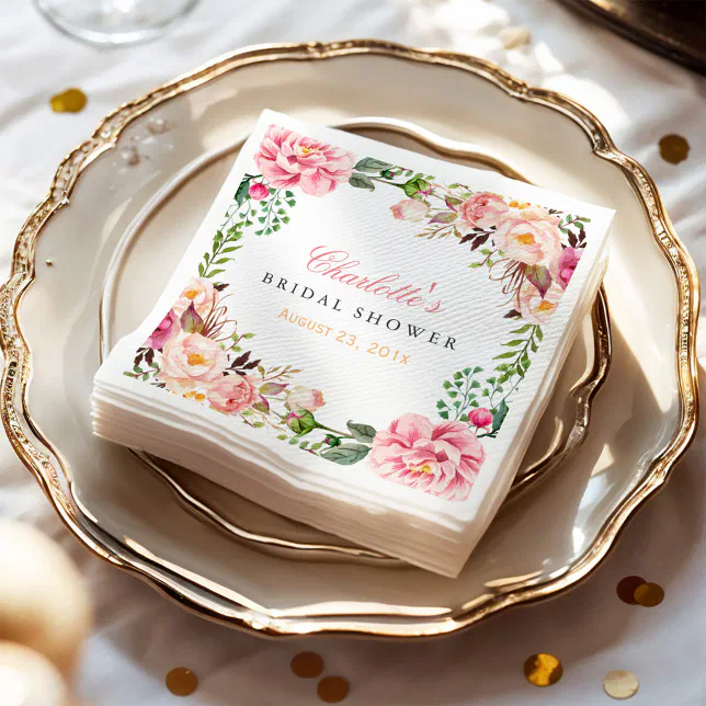 Bridal Shower Romantic Chic Floral Wreath Wrap Paper Napkins | Zazzle