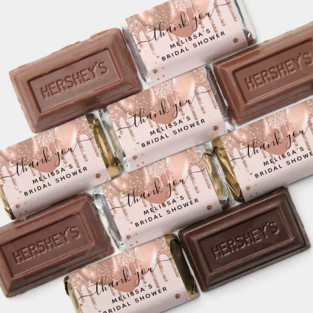 Bridal shower rose gold blush balloons thank you hershey's miniatures ...