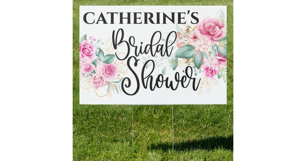 Bridal shower rose gold bouquet summer spring chic sign | Zazzle
