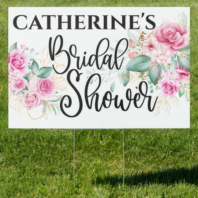Bridal shower rose gold bouquet summer spring chic sign | Zazzle