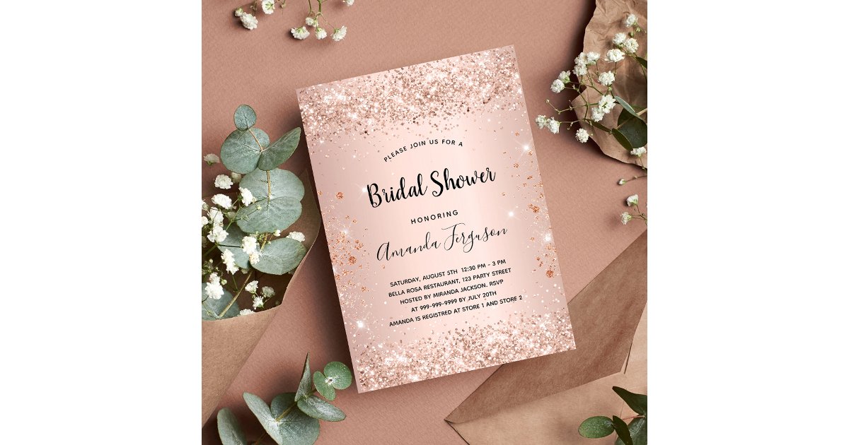 Bridal Shower rose gold confetti Invitation | Zazzle