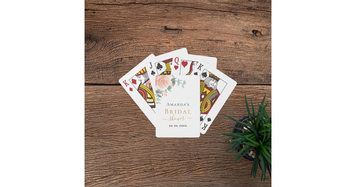 Bridal Shower rose gold floral eucalyptus greenery Poker Cards | Zazzle