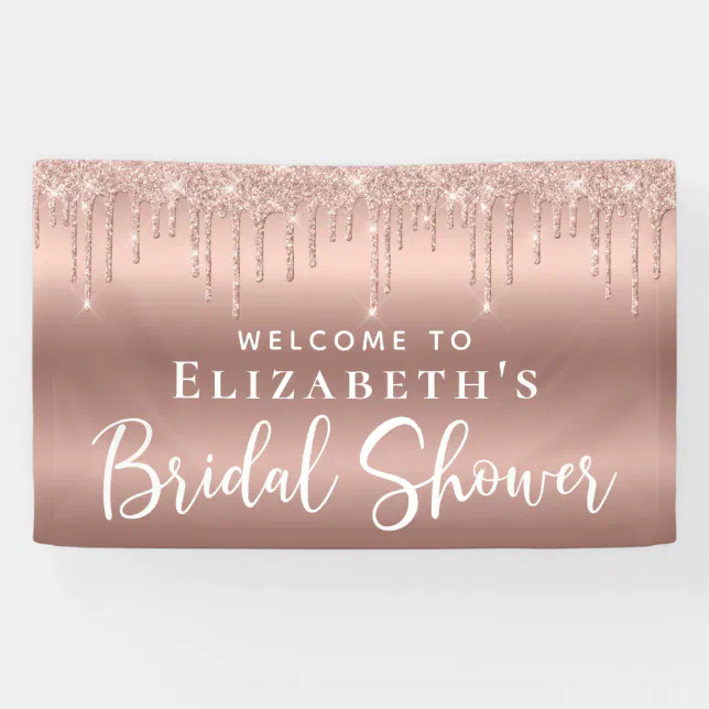 Bridal Shower Rose Gold Glitter Welcome Banner | Zazzle