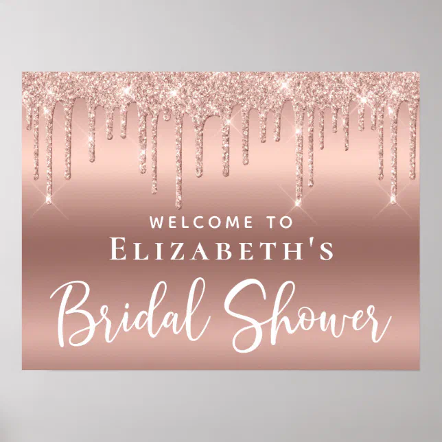 Bridal Shower Rose Gold Glitter Welcome Poster | Zazzle