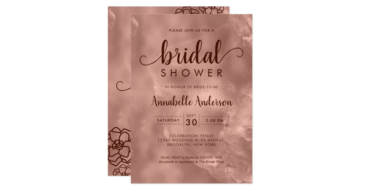 Bridal Shower Rose Gold Metallic Elegant Floral Invitation | Zazzle.com