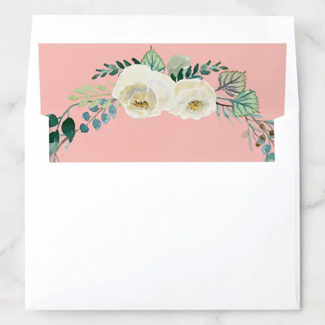 Bridal Shower Rustic Ivory Roses Fern Blush Pink Envelope Liner | Zazzle
