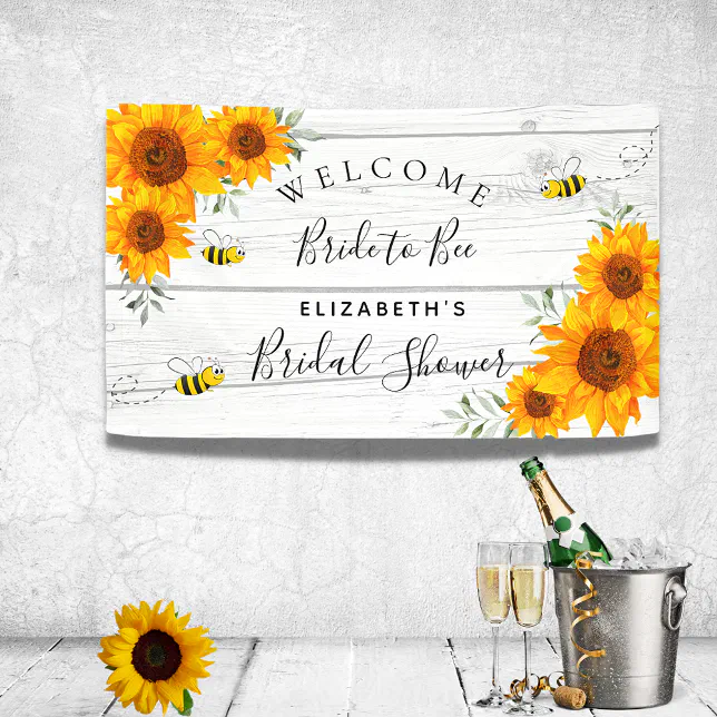 Bridal Shower rustic wood sunflowers bride to bee Banner | Zazzle