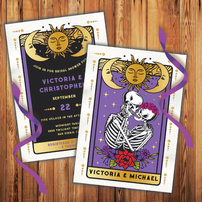 Bridal Shower Skeleton Couple Gothic Wedding Tarot Invitation | Zazzle