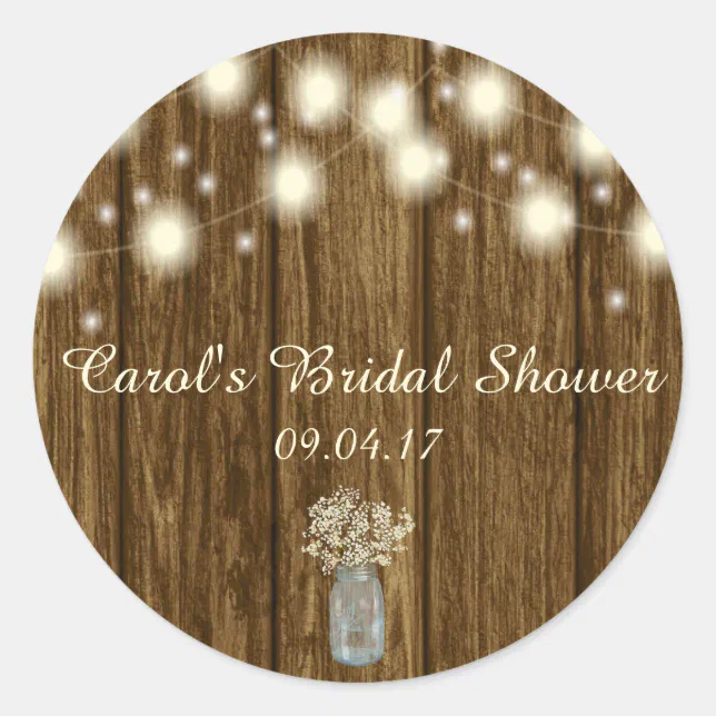 Bridal Shower Sticker, Rustic Sticker, Rustic Classic Round Sticker ...
