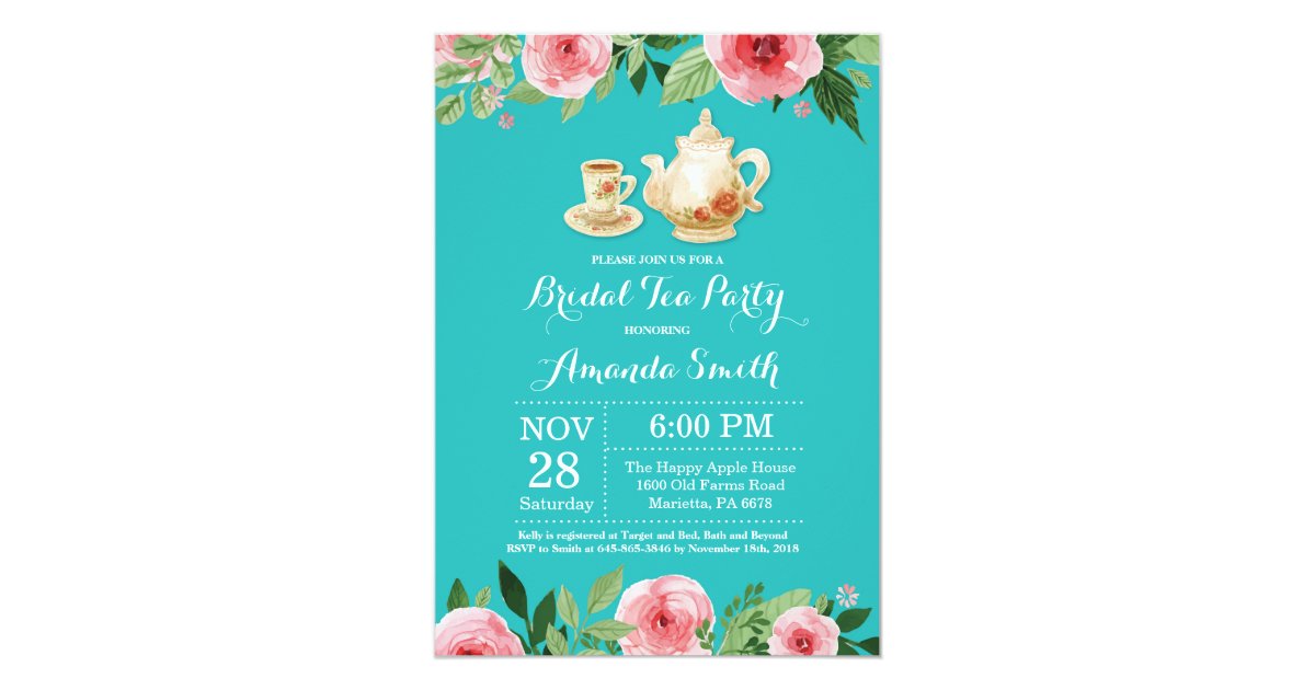 Bridal Shower Tea Party Invitation Teal Turquoise | Zazzle.com