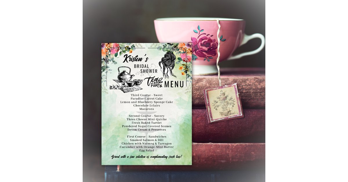 Bridal Shower Tea Party Menu Card | Zazzle
