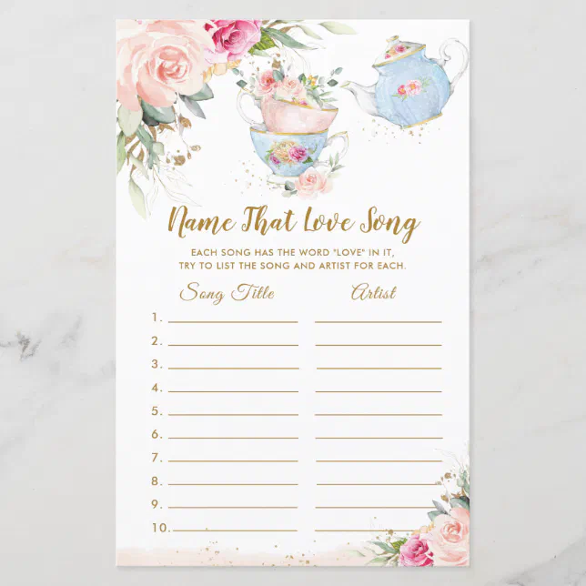 Bridal Shower Tea Party Name that Love Song Game | Zazzle