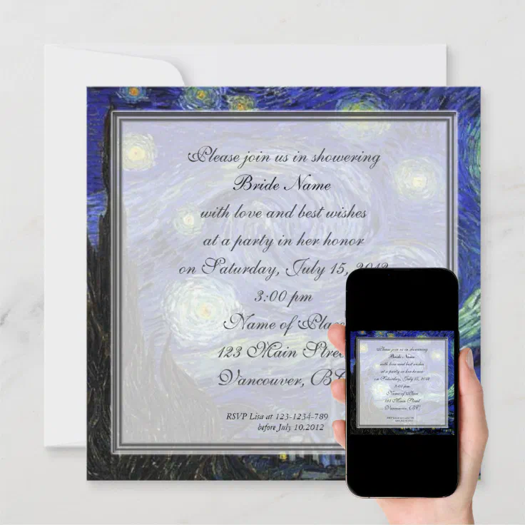 Bridal Shower,Vincent van Gogh, Starry Night Invitation | Zazzle