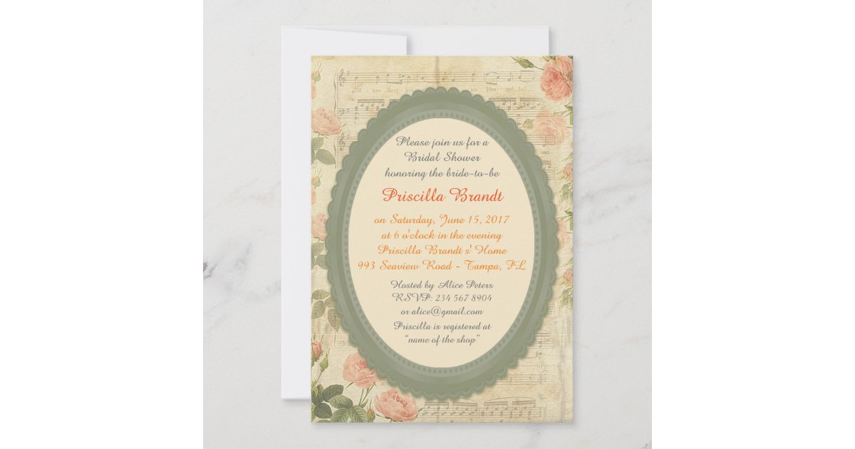 Bridal Shower,vintage roses on partition,framework Invitation | Zazzle