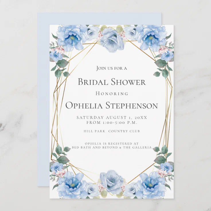 BRIDAL SHOWER | Watercolor Blue Flowers Invitation | Zazzle