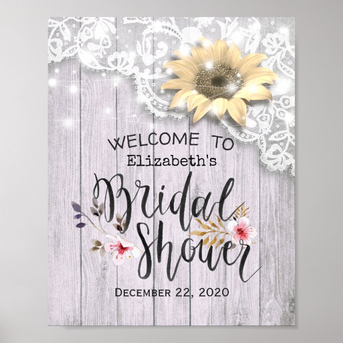 Bridal Shower Welcome Lace Sunflower Wood Lights Poster | Zazzle.com