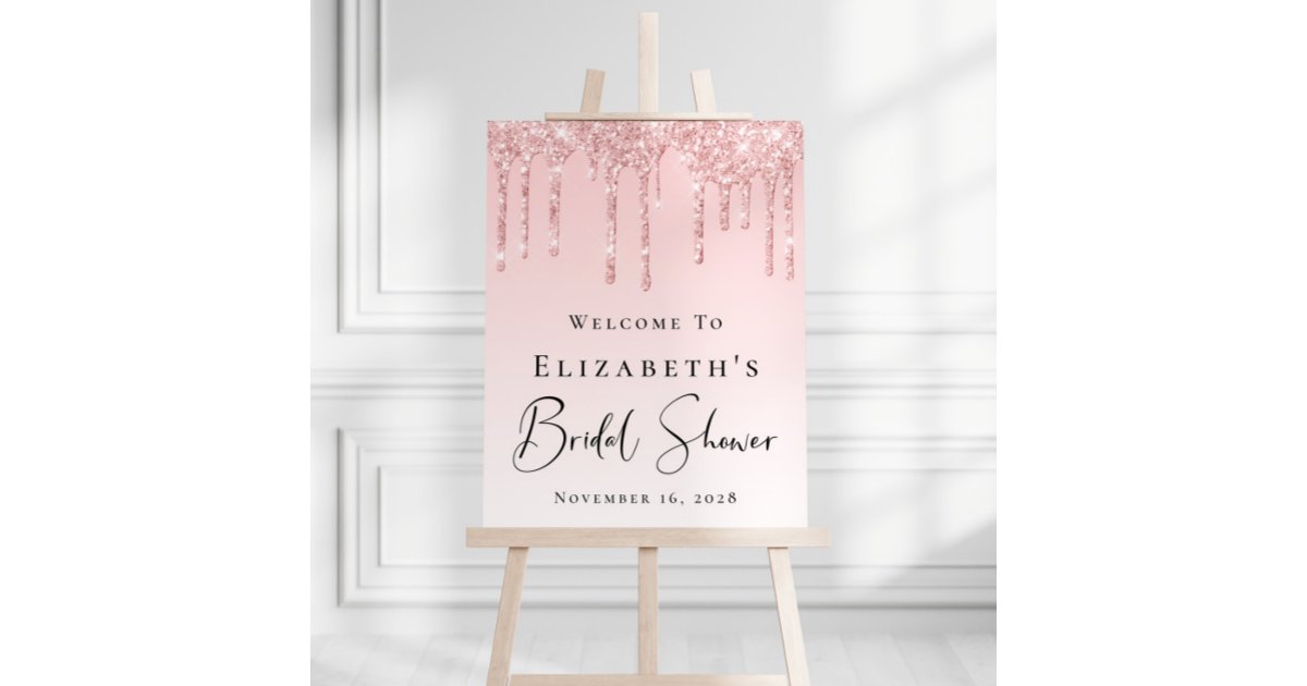 Bridal Shower Welcome Pink Glitter Welcome Sign | Zazzle