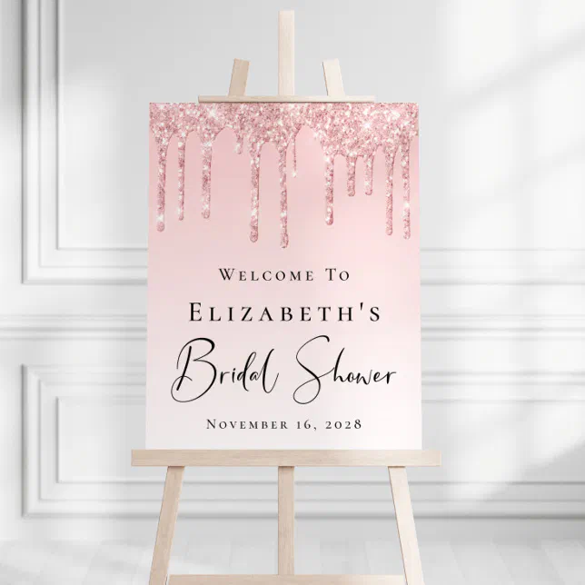 Bridal Shower Welcome Pink Glitter Welcome Sign | Zazzle
