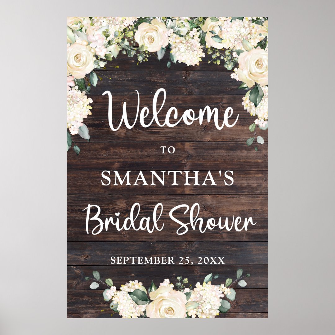 Bridal Shower welcome sign rustic wood greenery | Zazzle