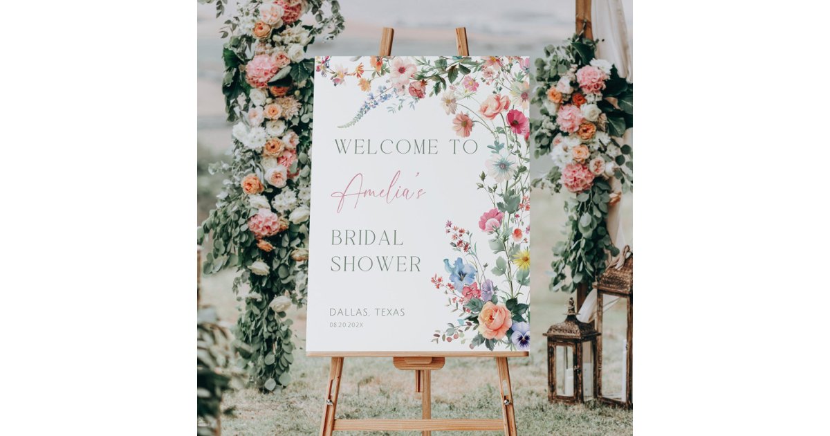 Bridal Shower Welcome Sign Wild flowers. Boho Flor | Zazzle