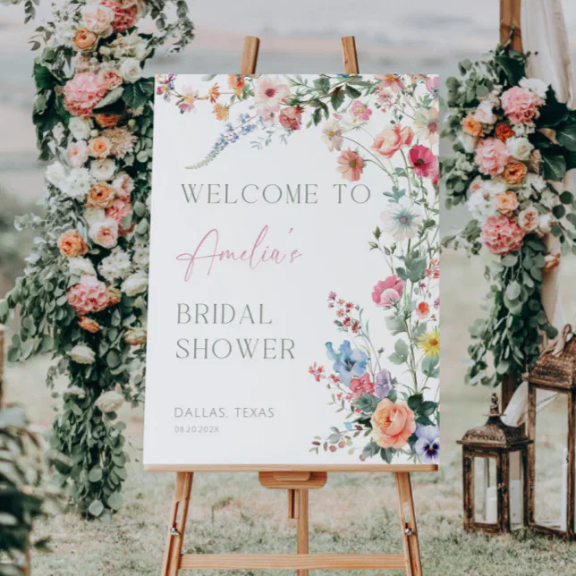 Bridal Shower Welcome Sign Wild flowers. Boho Flor | Zazzle