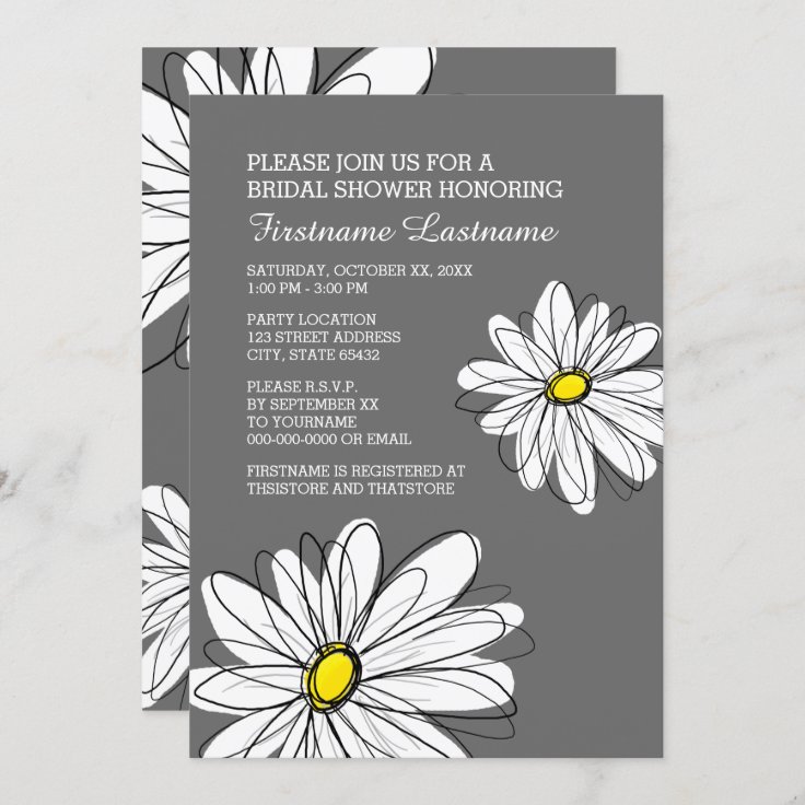 Bridal Shower with Modern Daisy Flowers Invitation | Zazzle