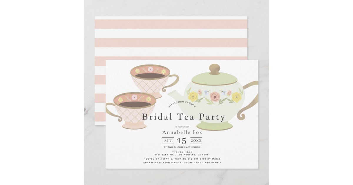 Bridal Tea Party Tea Pot & Cups Bridal Shower Invitation | Zazzle