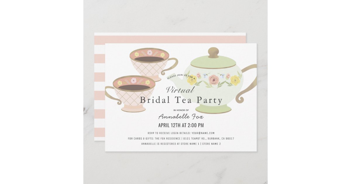 Bridal Tea Party Tea Pot VIrtual Bridal Shower Invitation | Zazzle