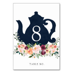 Bridal Tea Shower Teapot Table Number | Zazzle