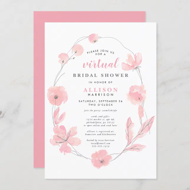 Bridal Virtual Shower | Pink Floral Watercolor Invitation | Zazzle