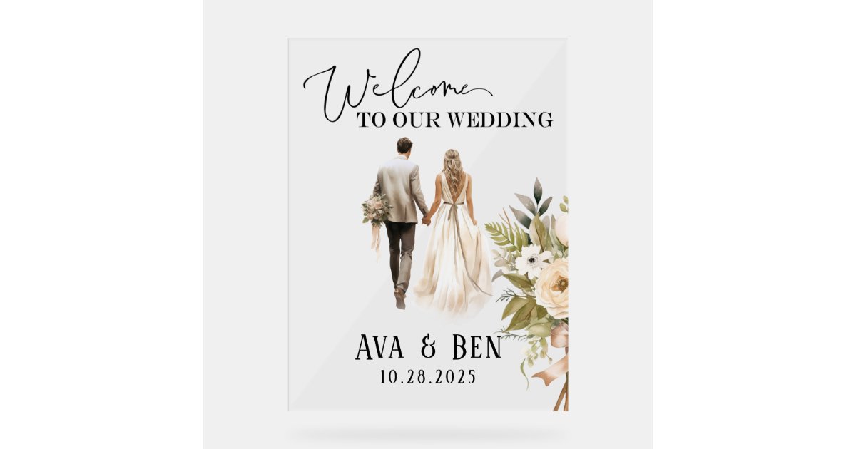 Bride and Groom Floral Wedding Welcome Sign | Zazzle