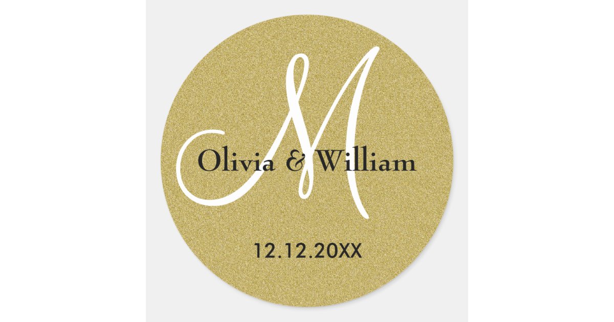 Bride And Groom Monogram Gold Glitter Wedding Classic Round Sticker ...