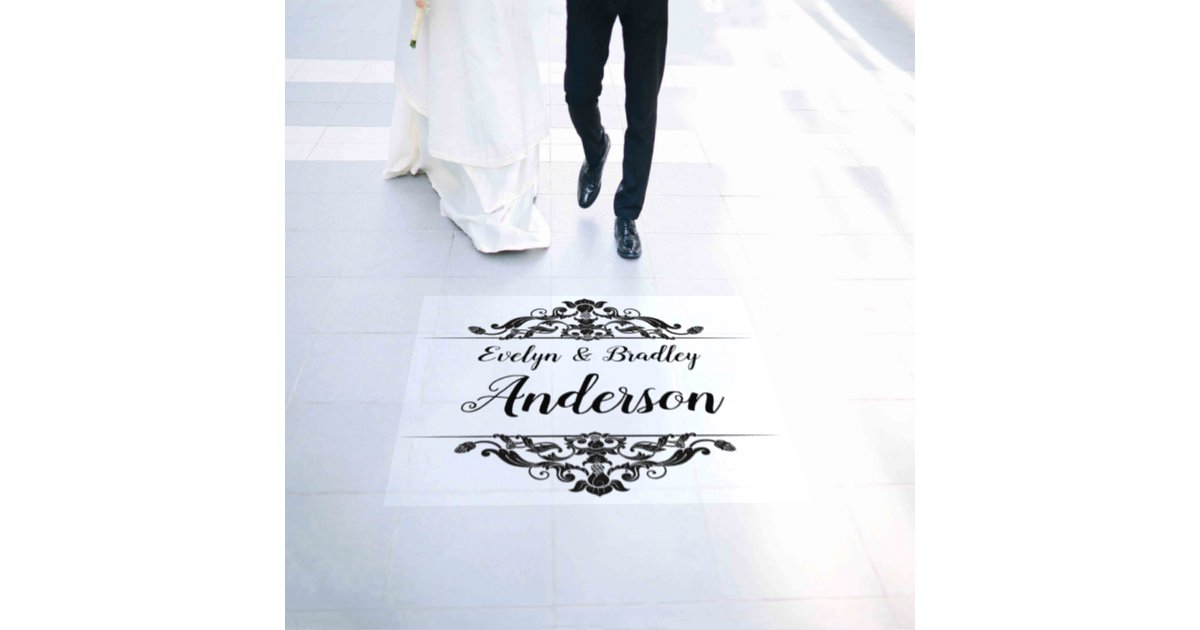 Bride and groom names and surname custom cut floor decals | Zazzle