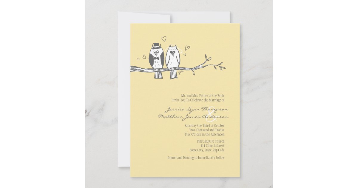 Bride and Groom Owls Wedding Invitation | Zazzle
