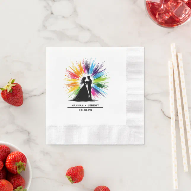 Bride and Groom Rainbow Burst Wedding Napkins | Zazzle