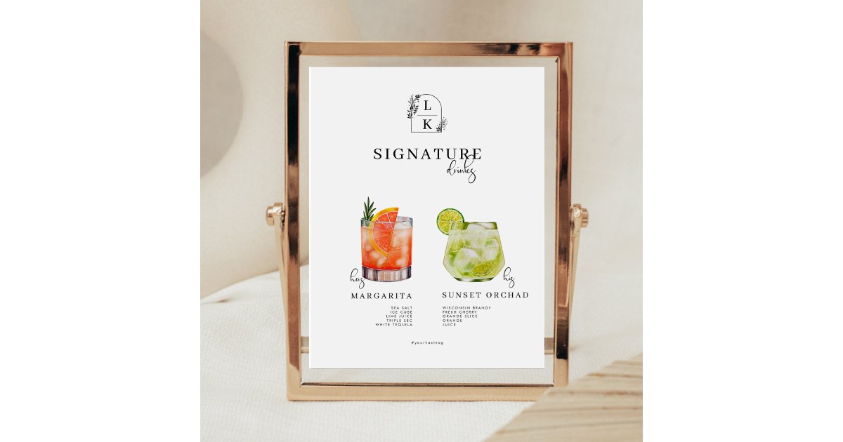 Bride And Groom | Signature Drinks Menu Pedestal Sign | Zazzle