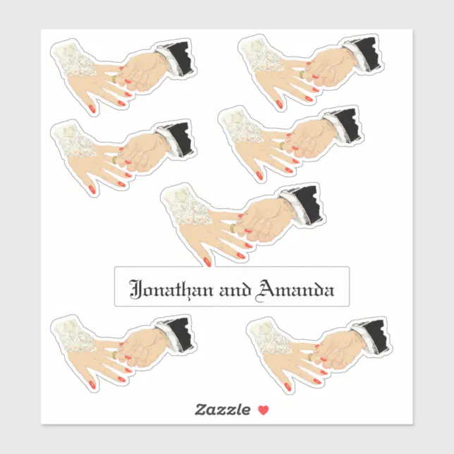 Bride and Groom Wedding Hands Decorative Sticker | Zazzle
