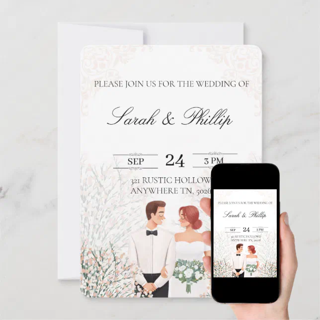Bride and Groom Wedding Invitation | Zazzle