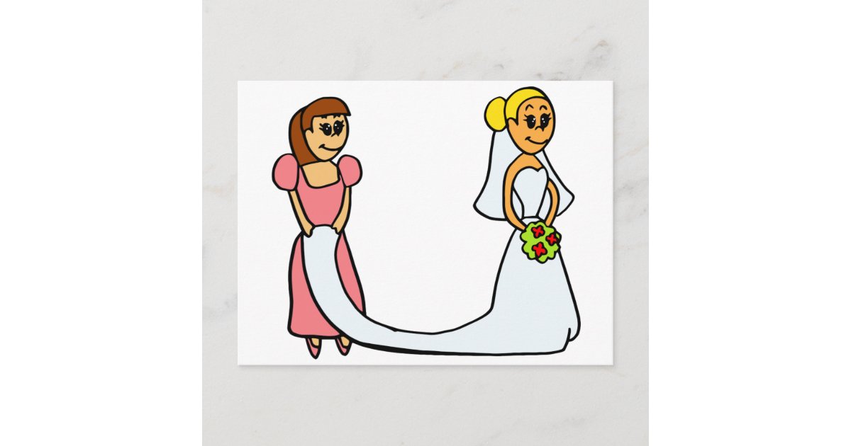 Bride and Maid of Honor Cartoon Postcard | Zazzle