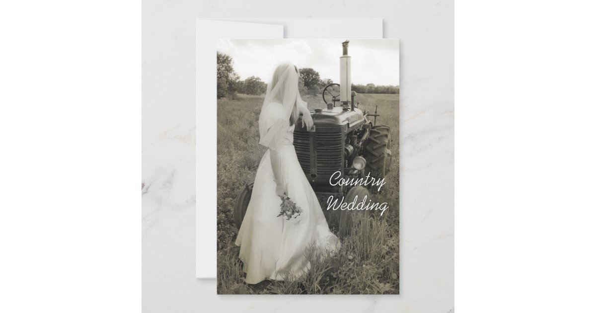 Bride and Tractor Country Wedding Invitation | Zazzle