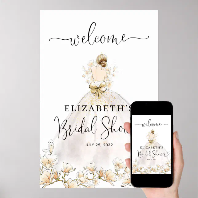 Bride Blonde Dress Floral Welcome Bridal Shower Poster | Zazzle