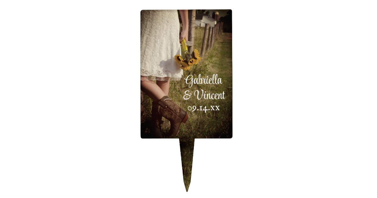 Bride, Cowboy Boots and Sunflowers Ranch Wedding Cake Topper | Zazzle