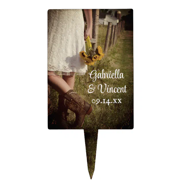 Bride, Cowboy Boots and Sunflowers Ranch Wedding Cake Topper | Zazzle