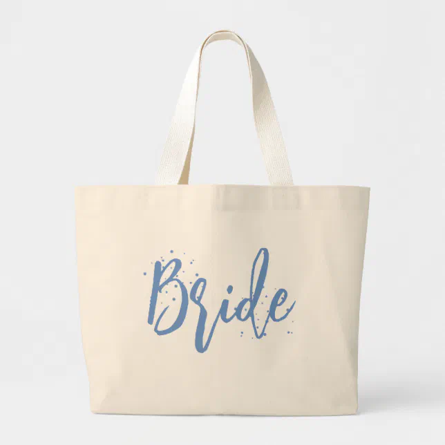 Bride Cute Fun Calligraphy Script Simple Blue Large Tote Bag | Zazzle