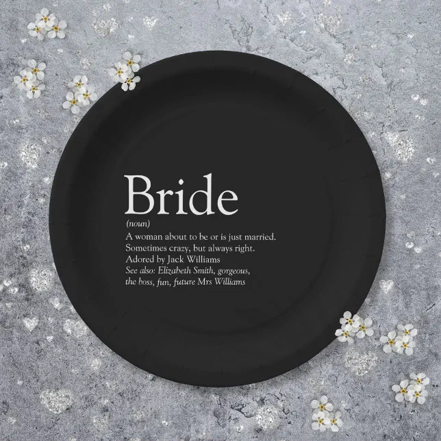 Bride Definition Bridal Shower Black and White Paper Plates | Zazzle