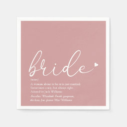Bride Definition Bridal Shower Blush Pink Script Napkins | Zazzle