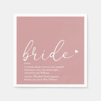 Bride Definition Bridal Shower Blush Pink Script Napkins | Zazzle