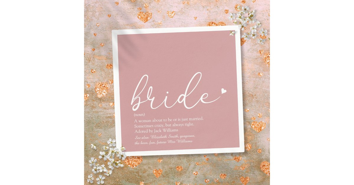 Bride Definition Bridal Shower Blush Pink Script Napkins | Zazzle